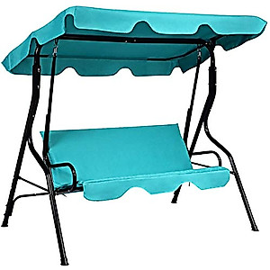 Moccha 3 Person Outdoor Patio Swing Canopy Hammock with Steel Frame, Adjustable Tilt Awning, Weather Resistant Polyester Fabric, Padded Cushion, for Garden, Deck, Poolside, Turquoise
