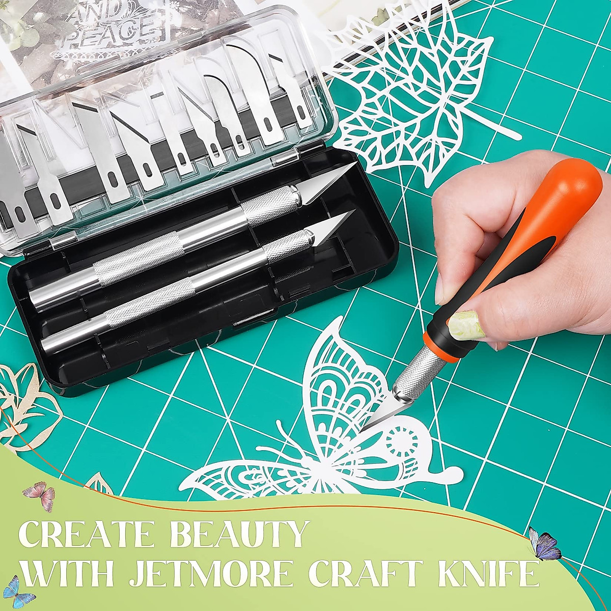 JETMORE 16 Pcs Craft Knife, 3 Pcs Exacto Knife with 13 Pcs SK5 Steel Sharp Blades, Professional Hobby Knife Perfect for Modeling, Carving, Precision knife for Arts & Crafts, Art Knife Exacting Knife