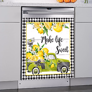 JUMU Make Life Sweet Flower Dishwasher Magnet Cover Sticker,Lemon Magnetic Decal Decoration,Little Green Car Kitchen