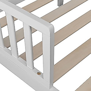 Single Layer Vertical Board with guardrail Pine Wood Bed (White)