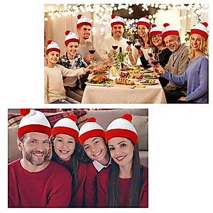 Yaomiao Red and White Beanie Pom Pom Hat Christmas Cuff Knit Beanies for Men Women Adult Winter(6 Pcs)