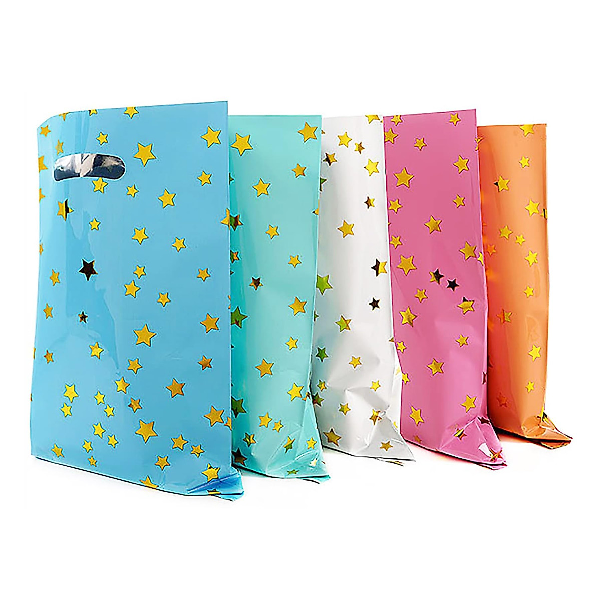 saizone 25pcs Party Favors Bags,Birthday Goodie Candy Bags,Goodie Bags for Kids Birthday Party,Loot Bags for Kids Birthday Party with Star Pattern,5 Colors