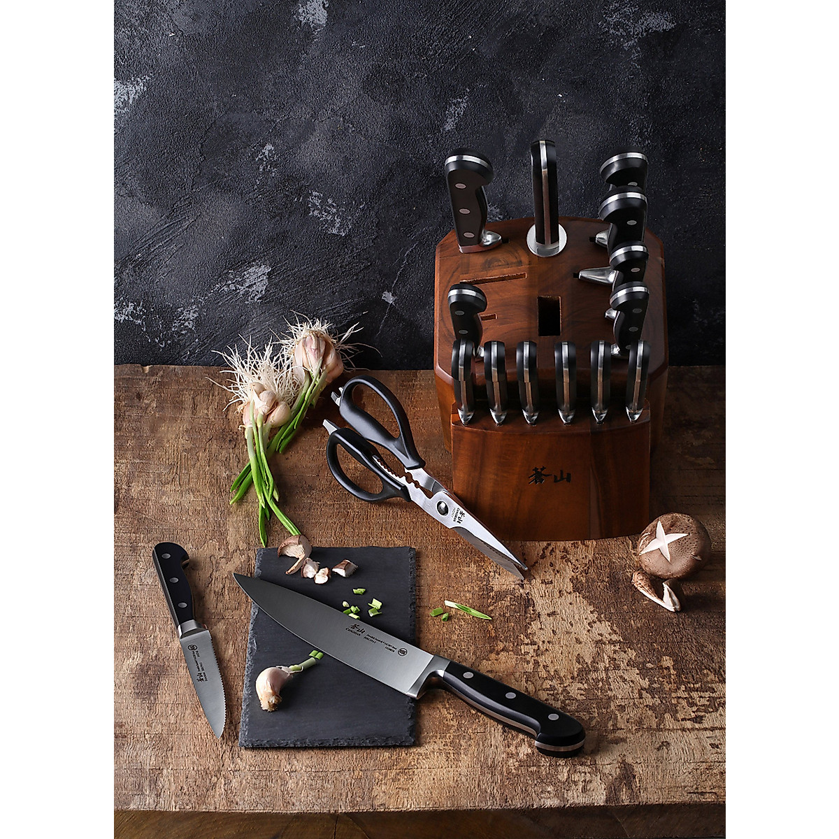 Cangshan TV2 Series 1023053 Swedish 14C28N Steel Forged 17-Piece Knife Block Set, Acacia