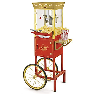 Nostalgia Popcorn Maker Machine - Professional Cart With 8 Oz Kettle Makes Up to 32 Cups - Vintage Popcorn Machine Movie Theater Style - Red & Gold