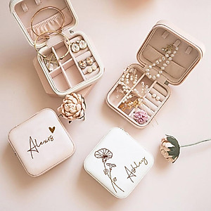 DayOfShe Personalized Name Jewelry Box for Women Girls Custom Travel Jewelry Case with Name for Bridesmaid Proposal Gifts, Travel Jewelry Box for Teen Girls Gifts