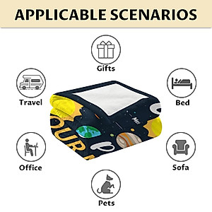 Custom Planet Blanket with Name for Kids - Soft, Fuzzy & Cozy - 30"x40" Lap Size Kids Throw Blanket for Couch, Office - Blue Cute Warm Blankets Gifts