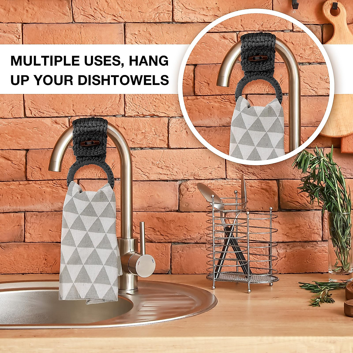 Hoolerry 8 Pcs Hanging Kitchen Towels Ring Crochet Hanging Dish Towel Holder with Loop Button for House Oven Stove Door, 8 Colors(Vivid Colors,Round)