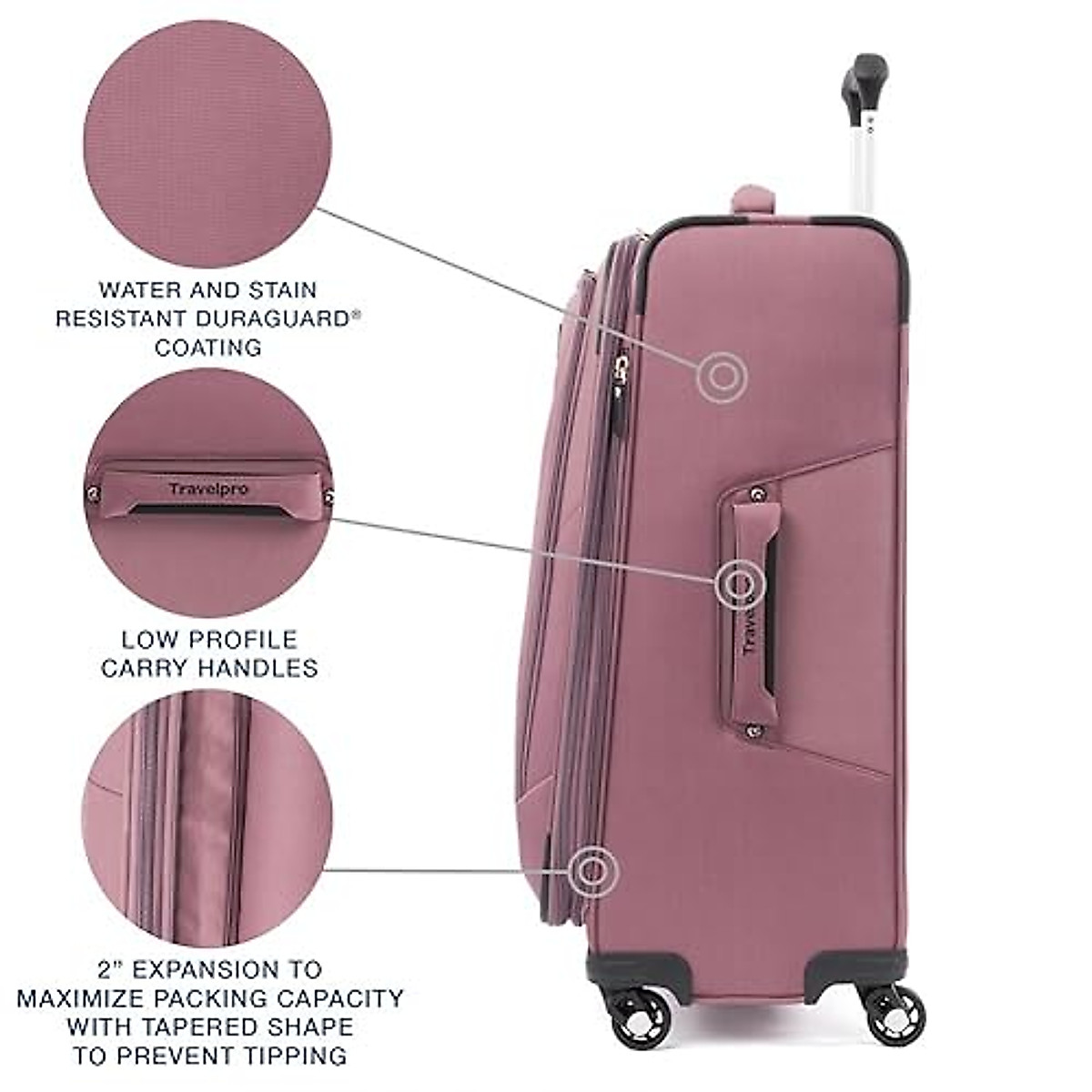 Travelpro Maxlite 5 Softside Expandable Luggage with 4 Spinner Wheels, Lightweight Suitcase, Men and Women, Dusty Rose Pink, Checked-Medium 25-Inch