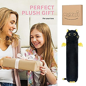 Mewaii Long Cat Plush Body Pillow, 53” Cute Black Cat Stuffed Animals Halloween Plushies, Kawaii Big Squishy Plush Toys Gift for Kids Girls Boys