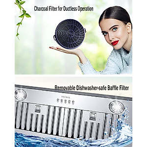 EALLMALL Range Hood Insert 30 Inch, 770 CFM Range Hood Insert, Ducted/Ductless Insert Range Hood, 3-Speed Vent Hood Insert, Stainless Steel Hood Range Insert, Built In range Hood, Kitchen Hood,FC-30-1