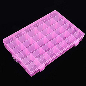 Yosoo 36 Slots Clear Plastic Adjustable Jewelry Case Organizer Earrings Storage Container Box Makeup Ring Earring Necklace Organizer Case(Pink)