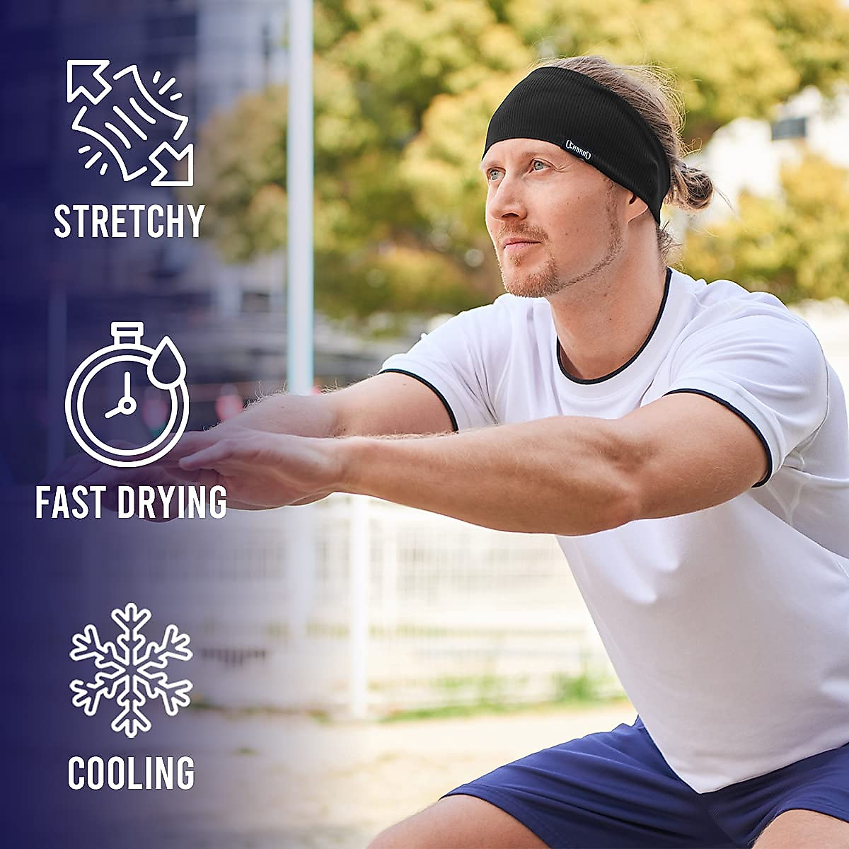 Sports Headbands for Men Moisture Wicking Sweatbands for Women, Lightweight Yoga Hair Bands, Crossfit Or Running Gear, Thin Elastic Workout Head Wraps Black