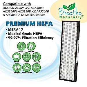 Breathe Naturally 2 Pack FLT5000 True HEPA Filter C Replacement with 8 Pack Activated Carbon Pre-Filters Compatible with AC5000 AC5000E AC5250PT AC5350B AC5350BCA AC5350W AC5300B Series Air Purifiers