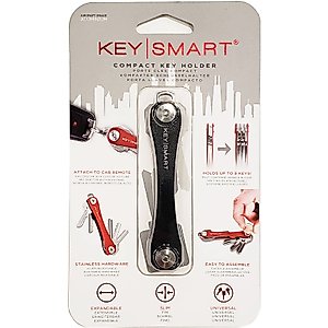 KeySmart Key Holder for Keychain Key Ring - Compact Key Organizer Key Chain Key Case, Minimalist Pocket-Sized EDC Keychain, Loop Piece for Car Fobs, Expandable (up to 22 Keys, Black)