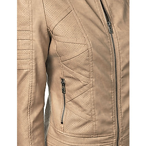 Made By Johnny MBJ WJC746 Womens Vegan Leather Motorcycle Jacket S Khaki