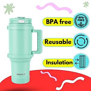 MEDA 40 oz Tumbler with Handle Foldable |Insulated, Reusable Travel Coffee Mug Stainless Steel | Perfect for Travel, Water, Iced Tea, Coffee (Green)