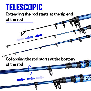 Sougayilang Fishing Rod Telescopic Fishing Rod Portable- 24 Ton Carbon Fiber,CNC Machined Reel Seat, Comfortable EVA Handle, Travel Fishing Pole for Bass Trout Fishing(Blue,1.8M/5.9FT)
