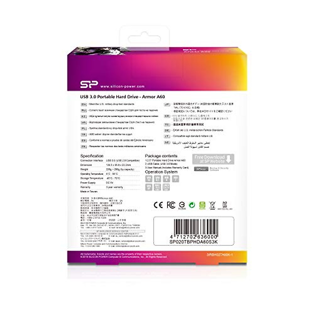 Silicon Power 2 TB External Portable Hard Drive Rugged Armor A60 Shockproof Water-Resistant 2.5-Inch USB 3.0, Military Grade MIL-STD-810G & IPX4, for PC/Mac/Xbox One/Xbox 360/PS4/PS4 Pro/PS4 Black