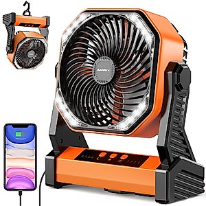 AddAcc 20000mAh Battery Operated Fan, Portable Rechargeable Desk/Camping Fan with Light and Hook, 270° Pivot 4 Speeds Battery Powered Outdoor Fan for Tent Car Trip Sleep Hurricane Power Outages…