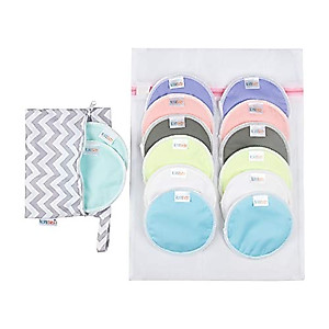 ALVABABY Suede Cloth Nursing Pads Washable Organic Breastfeeding for Mothers Suede Cloth Flat Bottom Soft Absorbent 4.72 Inch 14 Pieces of Multicolor Breast Pads 14RDS