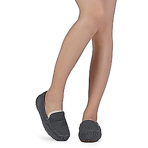 DREAM PAIRS Women's Auzy-01 Fuzzy House Slippers Cozy Faux Fur Micro Suede Moccasins Slip on Loafer Shoes for Indoor and Outdoor, Grey, Size 8.5-9