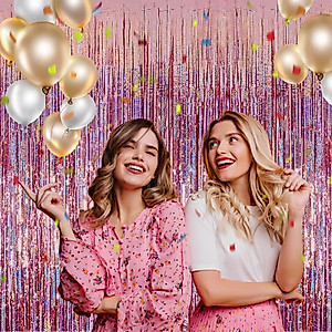 Nipeito-2 Packs Rose Gold Metallic Tinsel Foil Fringe Curtains-Glitter Foil Fringe Streamer Backdrop Curtain Door Streamers for Birthday Party Decorations,Engagement Party,Anniversary,Bridal Shower