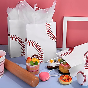 durony 16 Pieces Baseball Party Favor Bags with Handles Tissue Paper Baseball Gift Paper Bags Goodie Candy Treat Bags for Birthday, Baseball Themed Party Supplies (8.6 x 6.2 x 3.1 Inches)