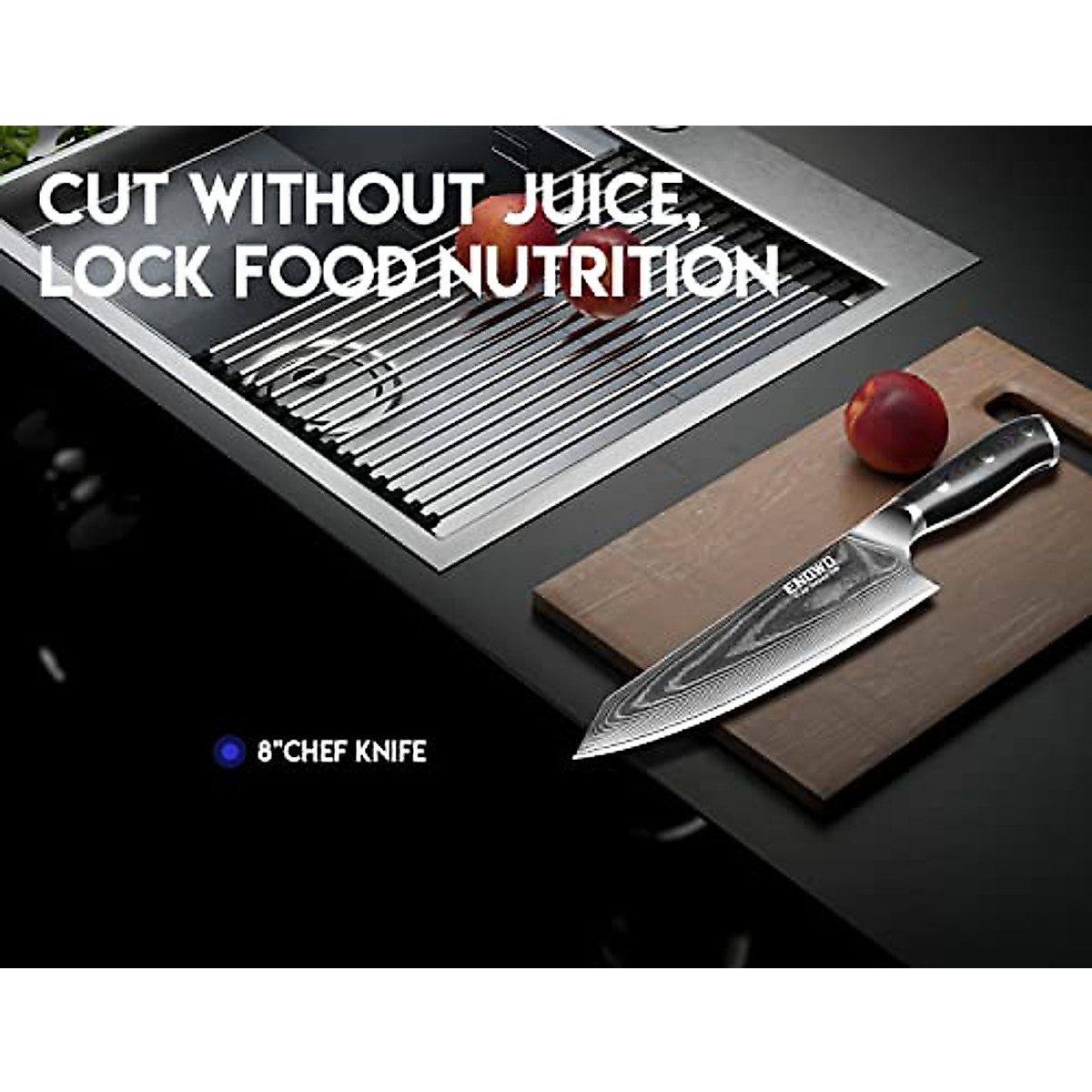 enowo Damascus Chef Knife 8 ", Kitchen Knife with VG-10 Stainless Steel, Japanese Kiritsuke knife with ergonomic G10 Handle Full Tang, Luxury Gift Box, Stain & Corrosion Resistant