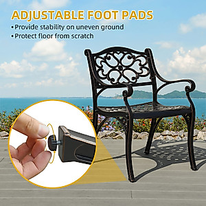 DWVO Set of 2 Outdoor Cast Aluminum Outdoor Chairs with Armrest, All-Weather Patio Dining Chair with Adjustable Feet for Balcony, Backyard, Deck, Garden, Hammered Bronze