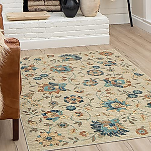 Mohawk Home Soho Crewel Floral Spice Printed Area Rug, 5'x7', Beige