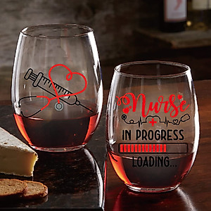Pishovi Nurse In Progress Wine Glass with Gift Box, Appreciation Gift for Woman Nurse Doctors, Nurse Gift, Nurse Graduation Gifts, Christmas Birthday Retirement Gift for Woman Nurse