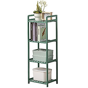 IOTXY Adjustable Multifunctional Shelving Unit - Small 4-Tier Bamboo Freestanding Shelf, Bathroom Towel Storage Shelves, Kitchen Organizer, Living Room Open Bookshelf, Entryway Shoe Rack, Light Green