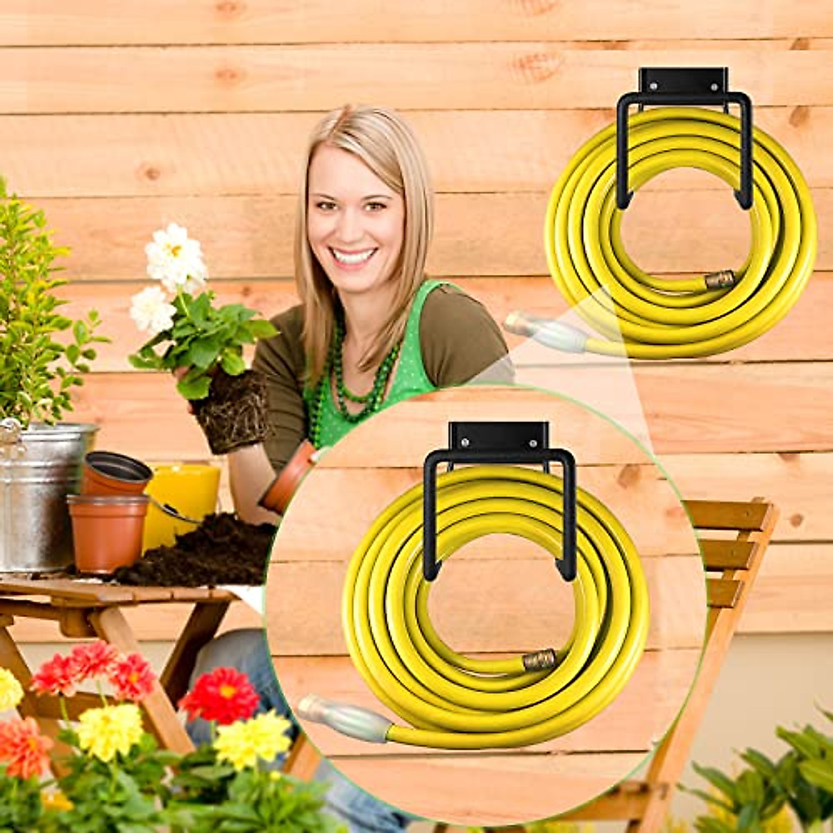 Metal Garden Hose Holder - Water Hose Hanger Wall Mount, Heavy Duty Hose Holder Hose Hook Holds Up to 150Ft for Outside Garden Hose, Expandable Hose, Hose Reel, Water Hose, Pocket Hose, Flexable Hose