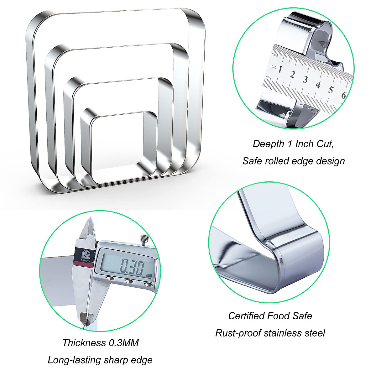 Rounded Square Cookie Cutter Set Large - 5 Inch, 4 Inch, 3 Inch, 2 Inch - Geometric Cookie Cutters Shapes Molds - Stainless Steel