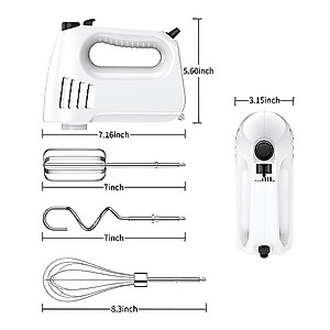 UTALENT Multi-speed Hand Mixer, Electric with Easy Eject Turbo Button and 5 Attachments, 180W (Beaters, Dough Hooks, and Whisk)