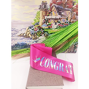 Congratulations Sash for Girl Women,Pink Satin Silver Multicolour Foil Glitter Sash,Birthday,Wedding, Retirement,Graduation,Job,Promotion Celebration,Award Ceremony,Baby Shower Party Decorations Gifts