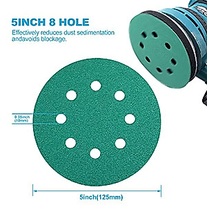 5 Inch Sanding Discs 50Pack 8 Hole Hook and Loop 800/1000/1200/1500/2000 Assorted Fine Grit Wet Dry Green 5” Sanding Disc for Random Orbital Sander Wood Metal Car Plastic Polishing and Finishing