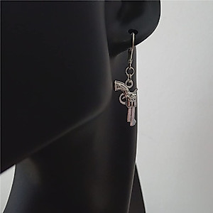 Gun Charm Lever Back Clip Earrings, Revolver Dangle Earrings, West Style, Quirky Jewelry