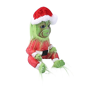 TRURENDI Christmas Plush Toy Green Furry Ghost Doll Cartoon Latex Ugly Doll Decorative Toys for Girls Boys, 7.87Inches (Red Black, 20cm)