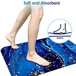 Bathroom Sets with Shower Curtain and Rugs, Bathroom Curtains Shower Set Include Waterproof Shower Curtain Non-Slip Rug Toilet Lid Cover Bath Mat and 12 Hooks, Blue Marble Shower Curtains for Bathroom