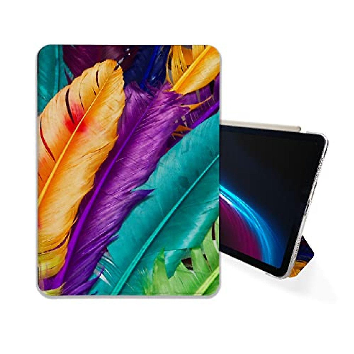 Cute Rainbow Feather Art case Compatible with iPad Mini Air Pro 7.9 8.3 9.7 10.2 10.9 11 12.9 inch Pattern Cover New 2022 2021 Trifold Stand 3 4 5 6 7 8 9 Generation 268 (11" iPad Pro 1/2/3 gen)