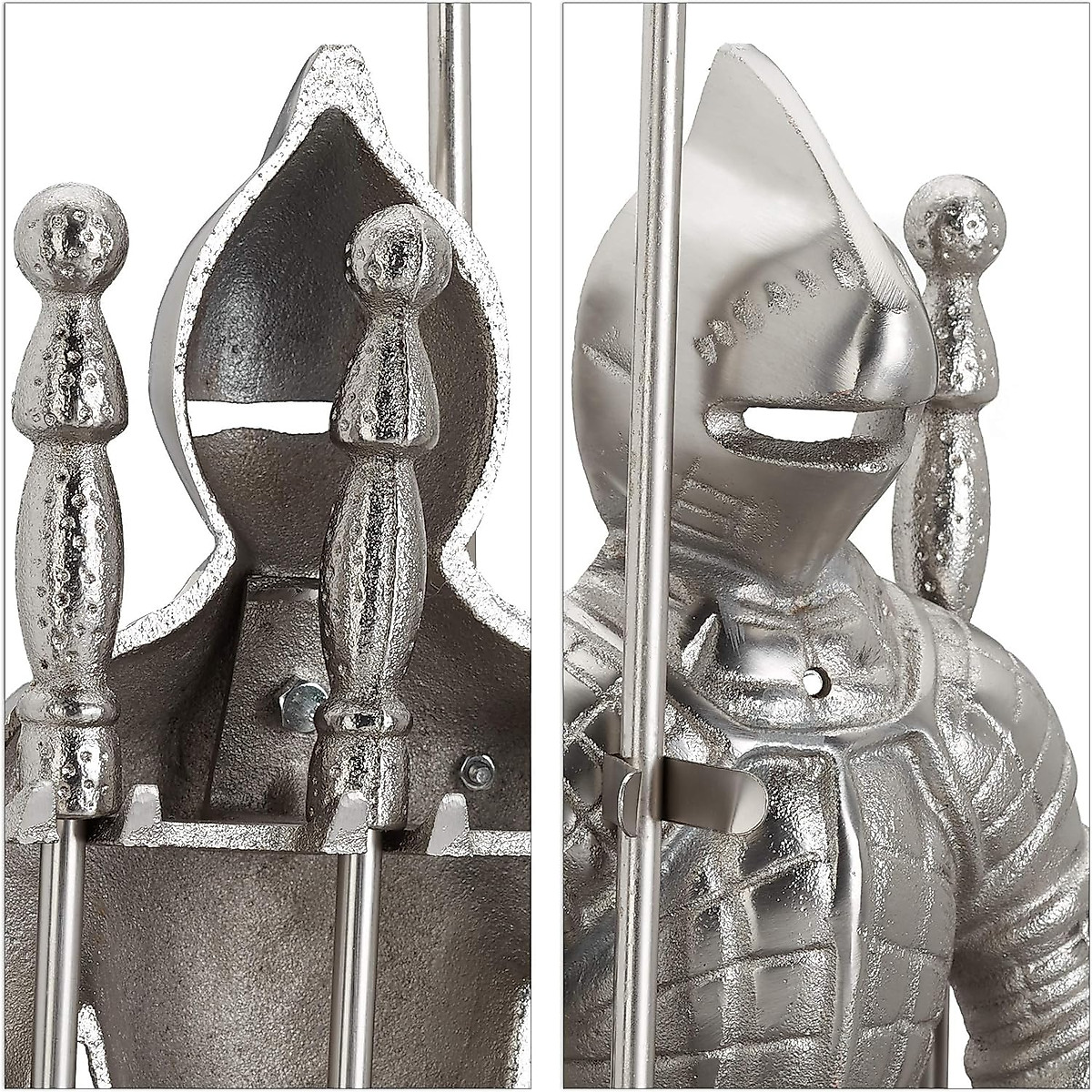 Lizh Middle Ages Knight Cast Iron Fireplace Tool Set ,Antique Brass