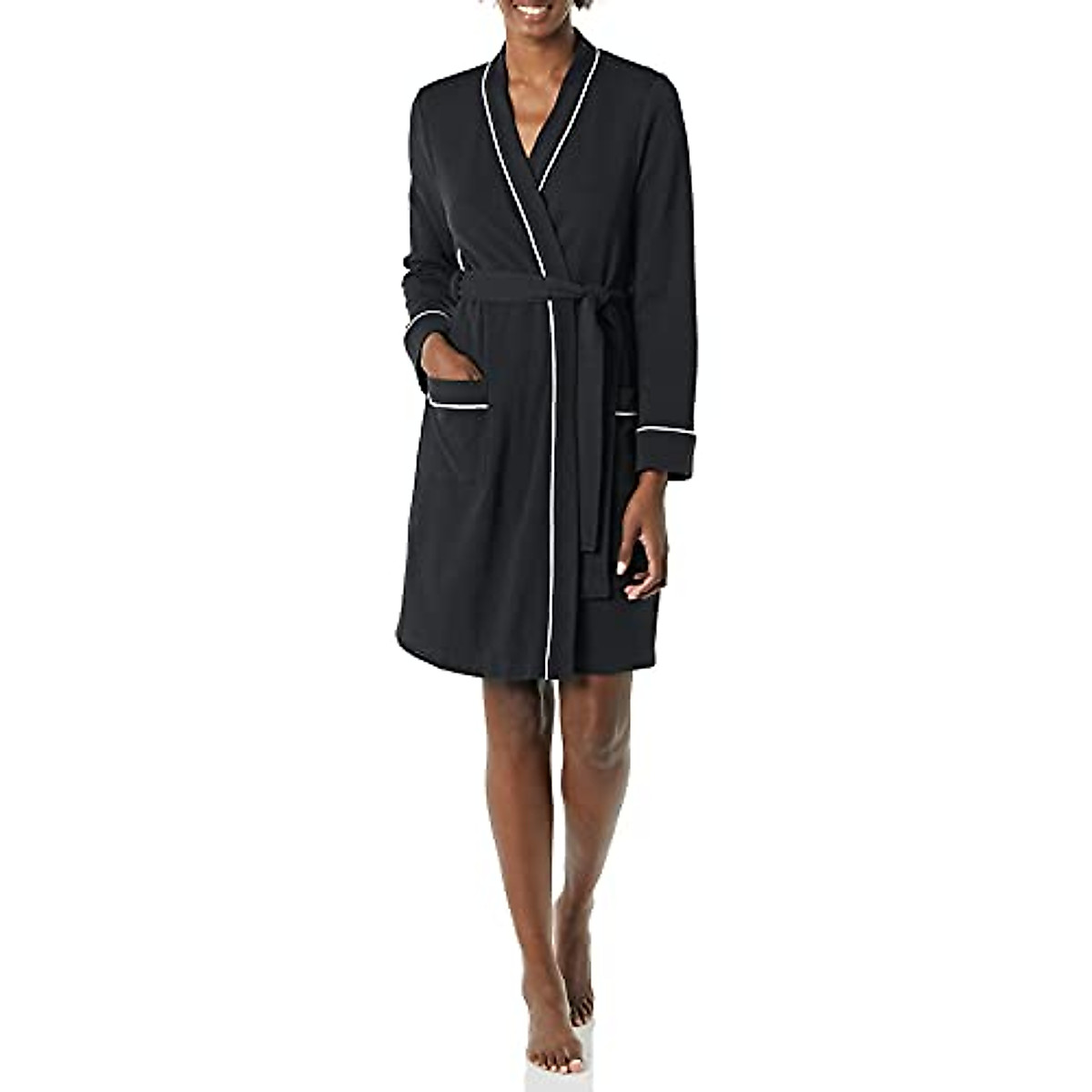 Amazon Essentials Women's Lightweight Waffle Mid-Length Robe (Available in Plus Size), Black, X-Large