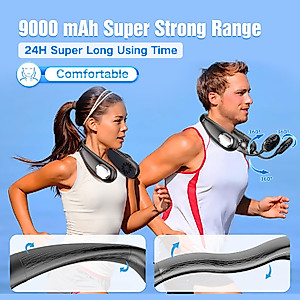 TFNN Portable Neck Fan, 9000mAh Hand Free Neck Fan, Neck Fan Air Conditioner, Bladeless Cooling Personal Neck Fan with 4 Air Outlet 3 speed for Travel, Camping, Yard Work, White