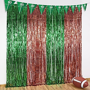 KatchOn, XtraLarge 13x8 Feet Green and Brown Football Backdrop - Pack of 4 Football Fringe Curtain | Football Streamers, Football Party Backdrop | Super Football Bowl Sunday Football Party Decorations