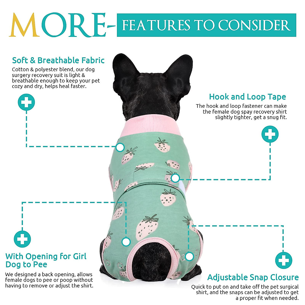 KOESON Dog Recovery Suit After Surgery, Soft Dog Spay Recovery Suit Female, Anti Licking Abdominal Dog Surgery Suit Pet Surgical Shirt, Breathable Dog Onesie E-Collar & Cone Alternative Strawberry M