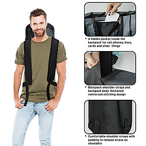 Caroeas 125L Backpack Laundry Bag, Extra Large Laundry Bags with Shoulder Straps, Durable Laundry Bag Backpack with 4 Pockets, Laundry Hamper Bag for Laundromat, Travel, Black