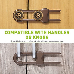 Jetec 10 Pieces Cabinet Locks for Babies, U-Shaped Proofing Drawers Safety Child Locks Adjustable, Easy to Use Childproof Latch for Knob Handle on Kitchen Door Storage Cupboard Closet (Brown)