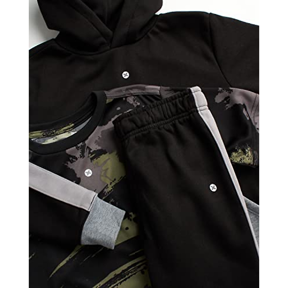 RBX Boys' Active Sweatsuit Set - 3 Piece Fleece Zip Up Hoodie, Athletic T-Shirt, and Jogger Sweatpants for Boys (Sizes: 8-12), Size 10, Black