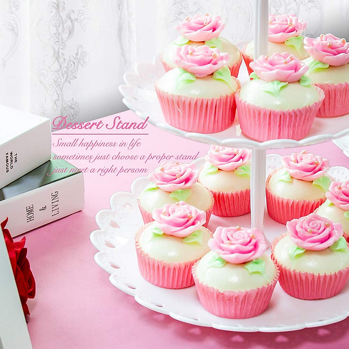 IMILLET Cupcake Stand, Cupcake Holder Dessert Stand White Cake Stand 3 Tiered Tray Stand Plastic Reusable Cupcake Tower for Wedding Birthday Baby Shower Tea Party Decorations (2 Pack Large)